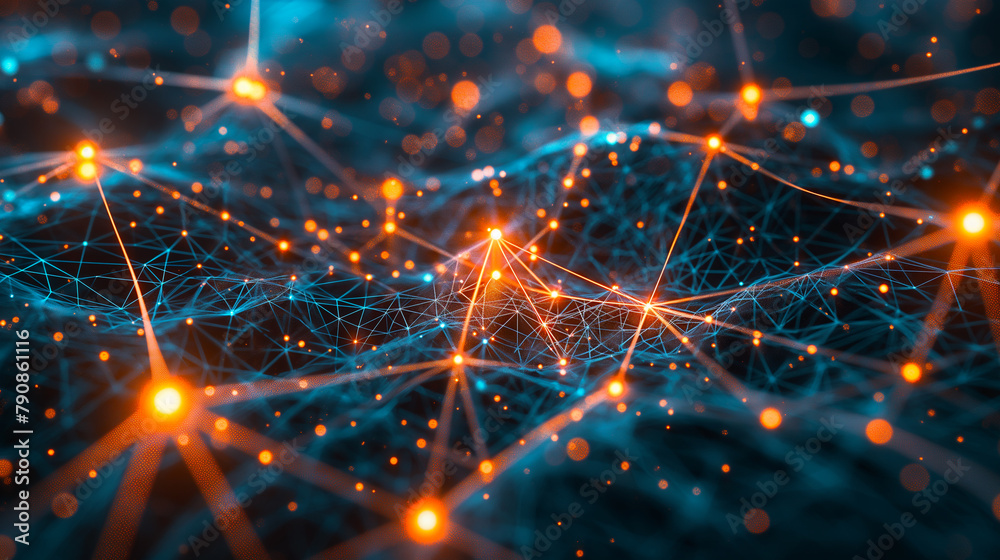 Complex Network Connections with Glowing Nodes. An intricate web of ...