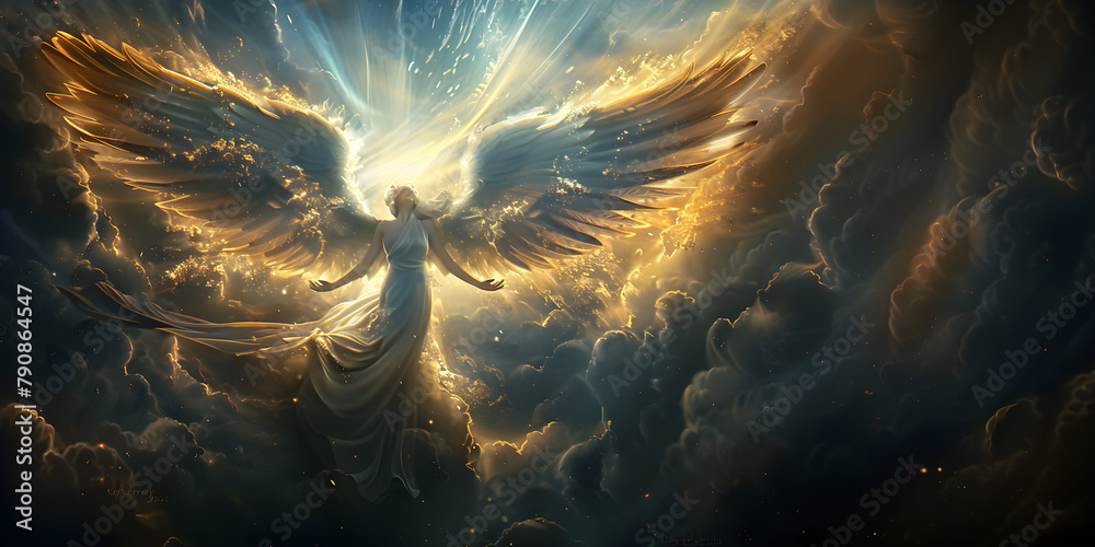 Angel mythology, abstract oil painting of a beautiful, mighty flying ...