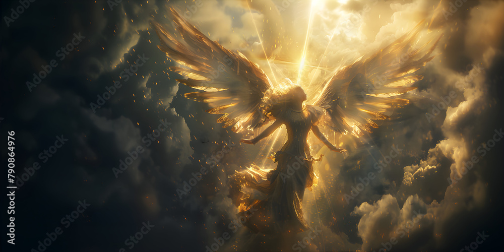 Angel mythology, abstract oil painting of a beautiful, mighty flying ...