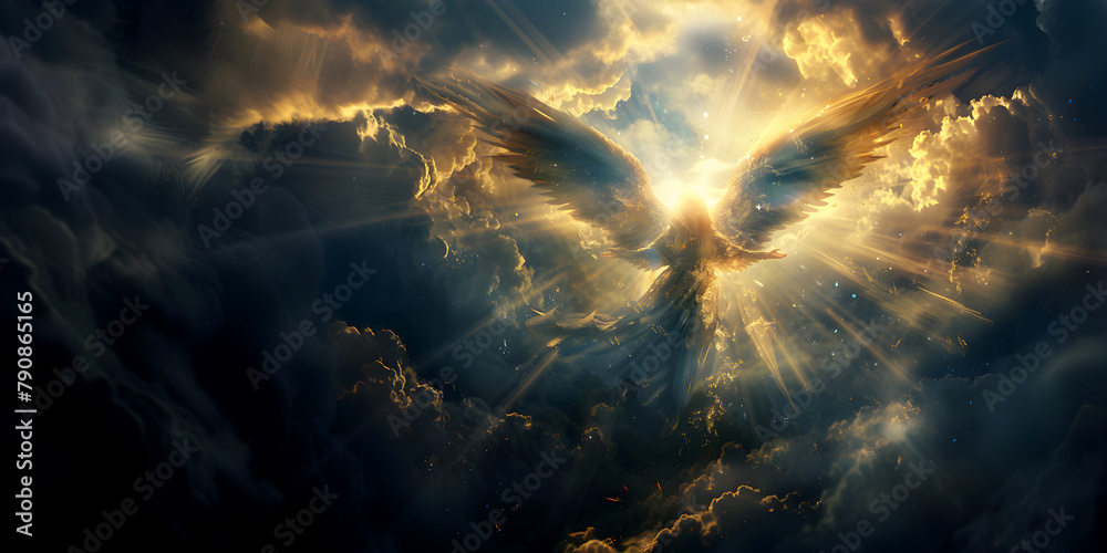 Angel mythology, abstract oil painting of a beautiful, mighty flying ...