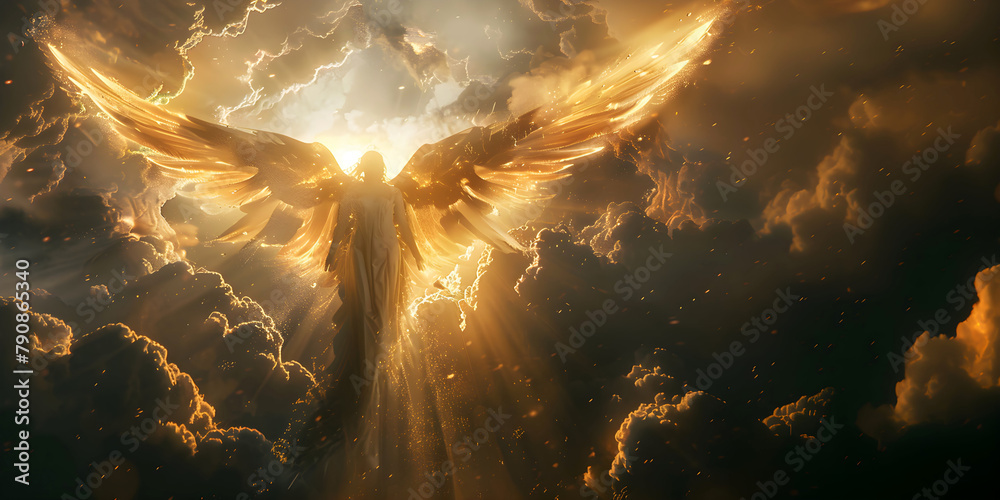 Angel mythology, abstract oil painting of a beautiful, mighty flying ...