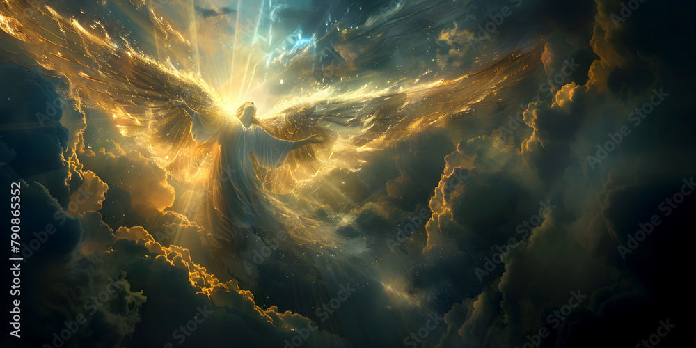 Angel mythology, abstract oil painting of a beautiful, mighty flying ...