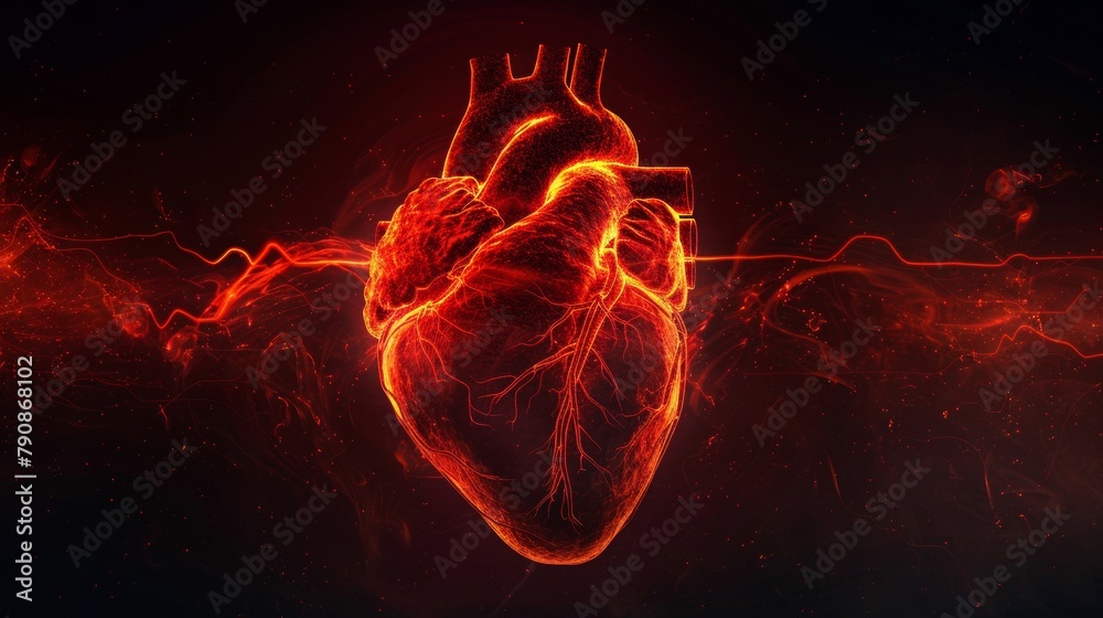 Vibrant human heart with ECG line igniting passion for cardiology and ...