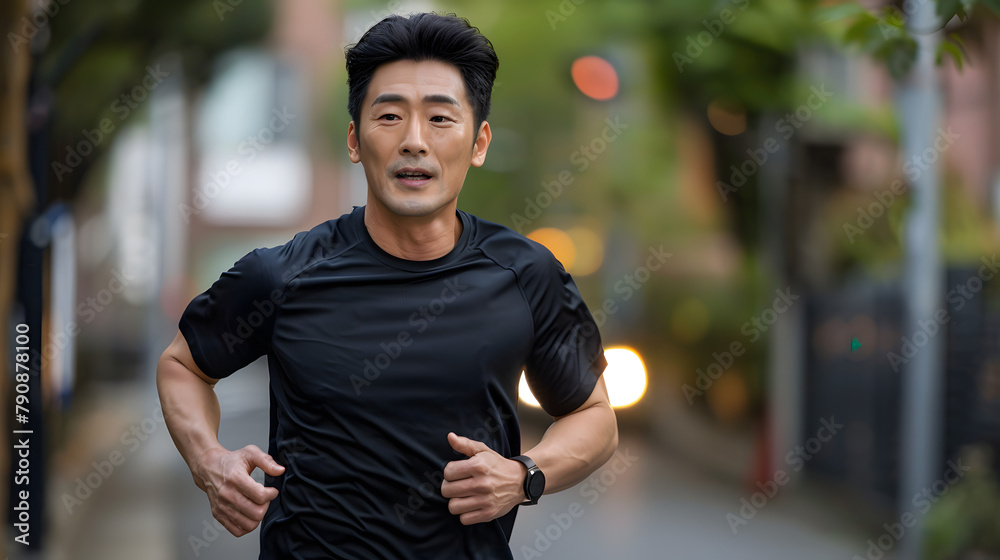 40 years old asian male running in the street front face Stock Photo ...