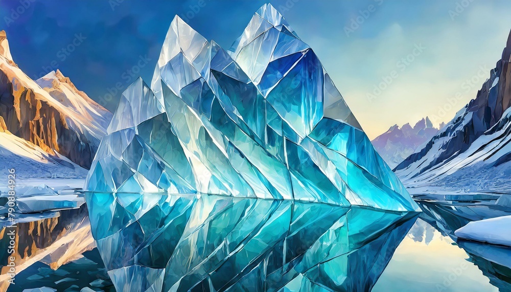 Visualize a crystalline structure resembling an ice cave with sharp ...