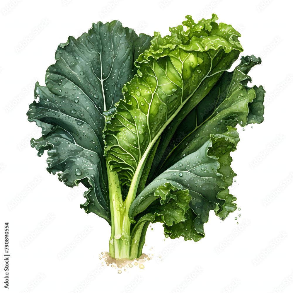 Kale, vegetable, watercolor illustration, single object, white ...