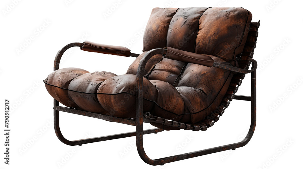 An industrial-chic metal and leather chair with a rugged, utilitarian ...