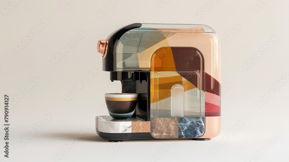 A coffee machine made of translucent resin in different colors and ...