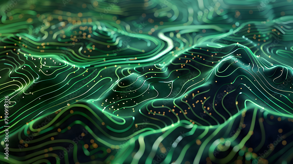Digital hi-tech hologram mountain map, showing layers of the terrains ...