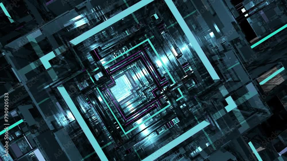 Hi Tech Digital Technology Tunnel.Seamless loop high-tech 3D animation ...