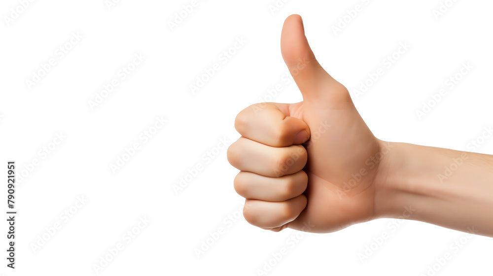 Closeup of a realistic human hand showing a thumbs up, isolated on a ...