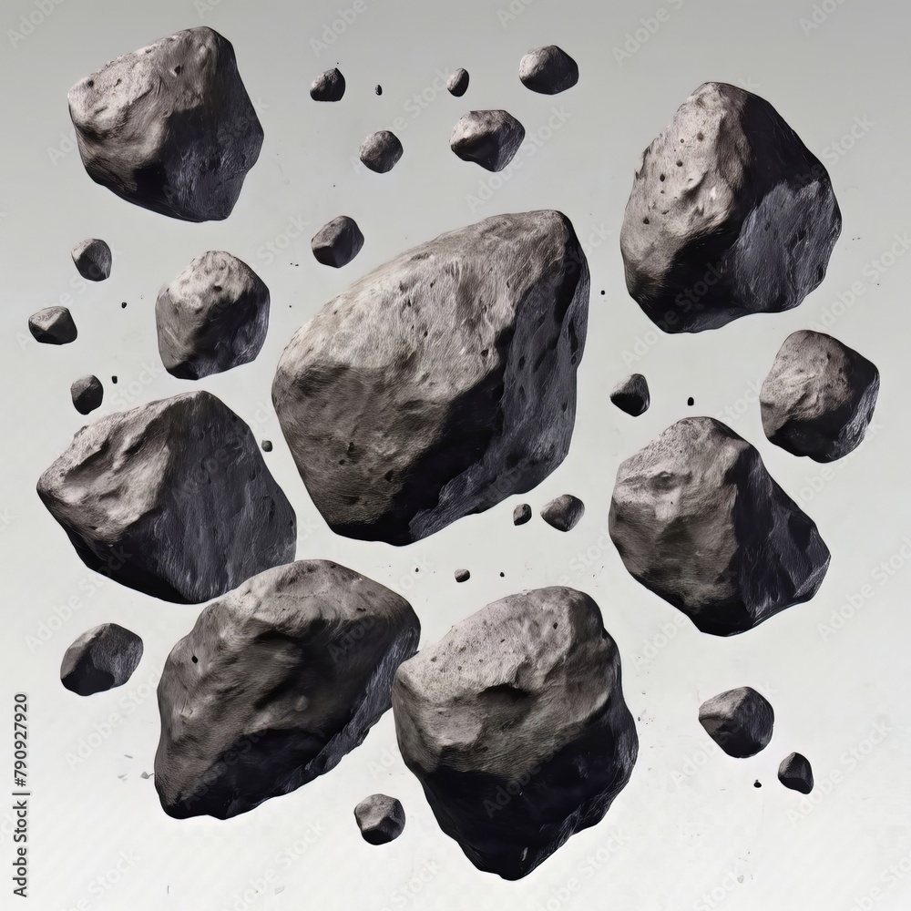 Asteroids swarm of boulders or stone meteorite isolated on transparent ...
