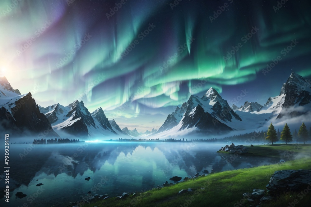Aurora Landscape Background, Aurora Borealis Landscape, Aurora Sky ...