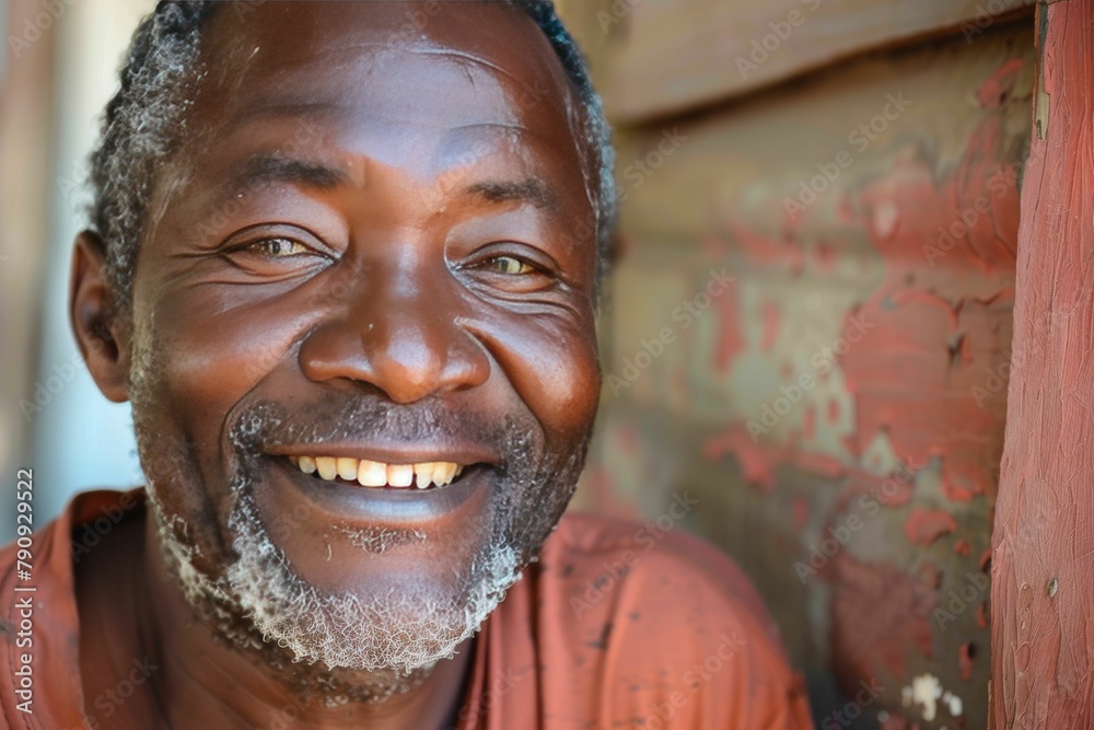 Head and shoulders portrait of smiling African-American man looking at ...