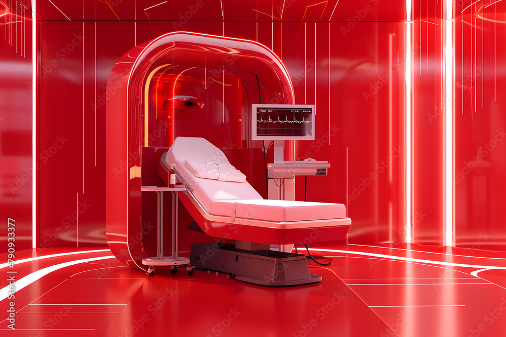 A futuristic depiction of a blood donation center with virtual reality ...