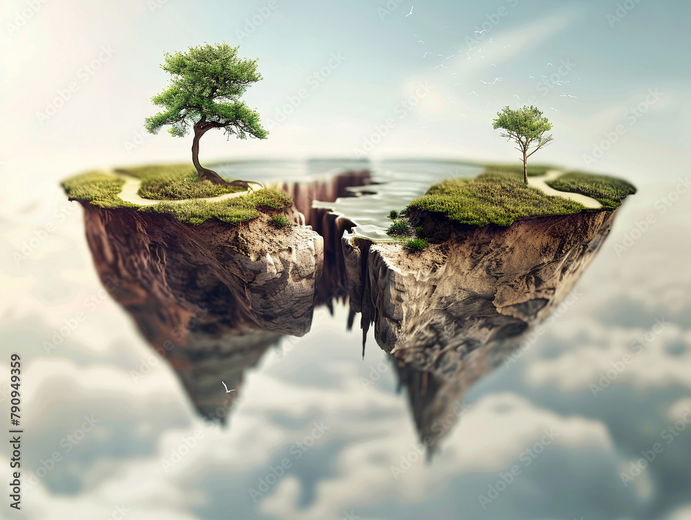 Visualization of a rift causing a surreal landscape transformation, 3D ...