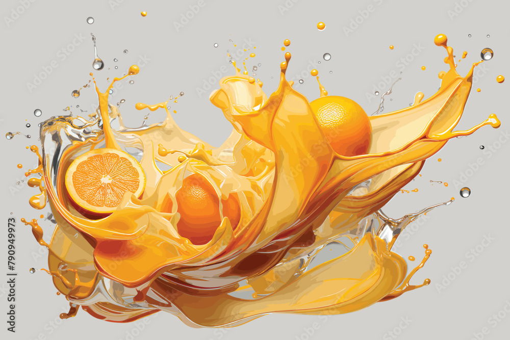 juice splash with peaches on white background. Horizontal pattern ...