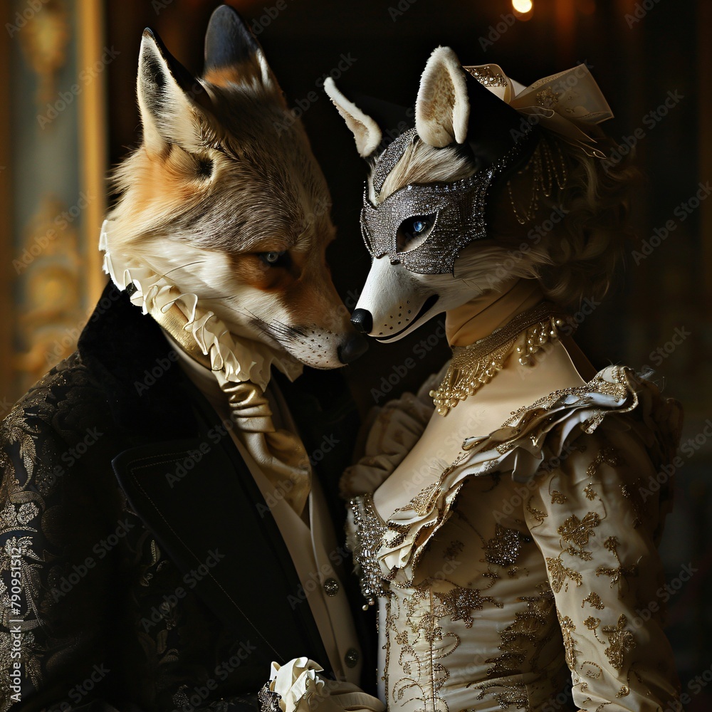 Elegant animal masquerade ball where various species don their finest ...