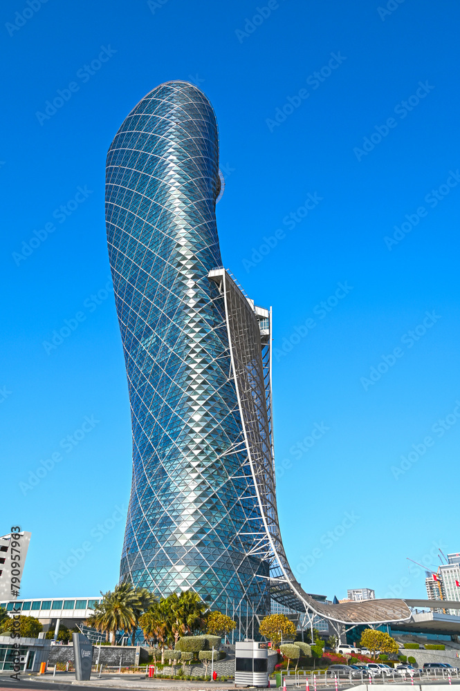 ABU DHABI - MAR 28: The Capital Gate Tower famous Skyscraper in Abu ...