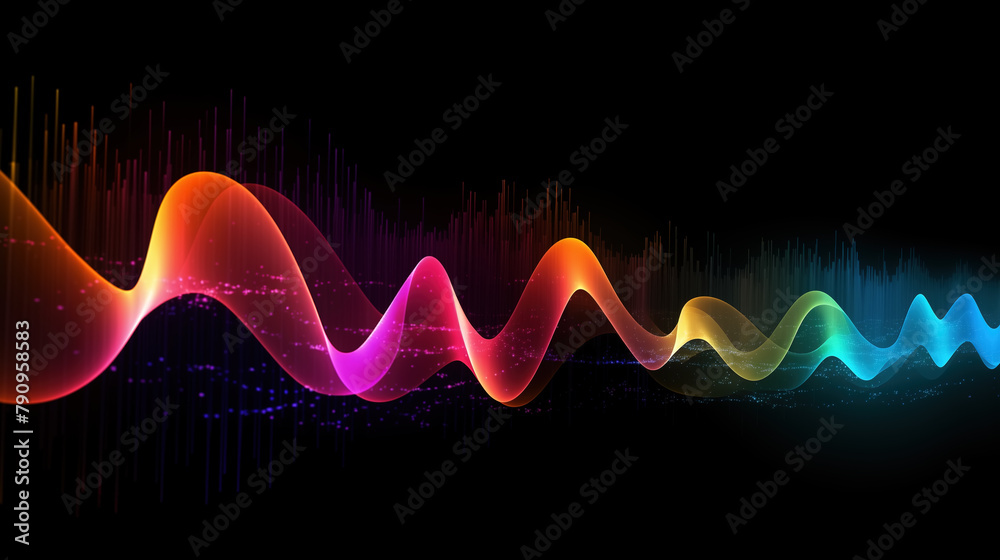 Colorful waves moving through dark space. Electromagnetic spectrum ...