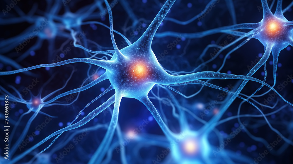 Neural network of the brain, detailed representation of activated ...