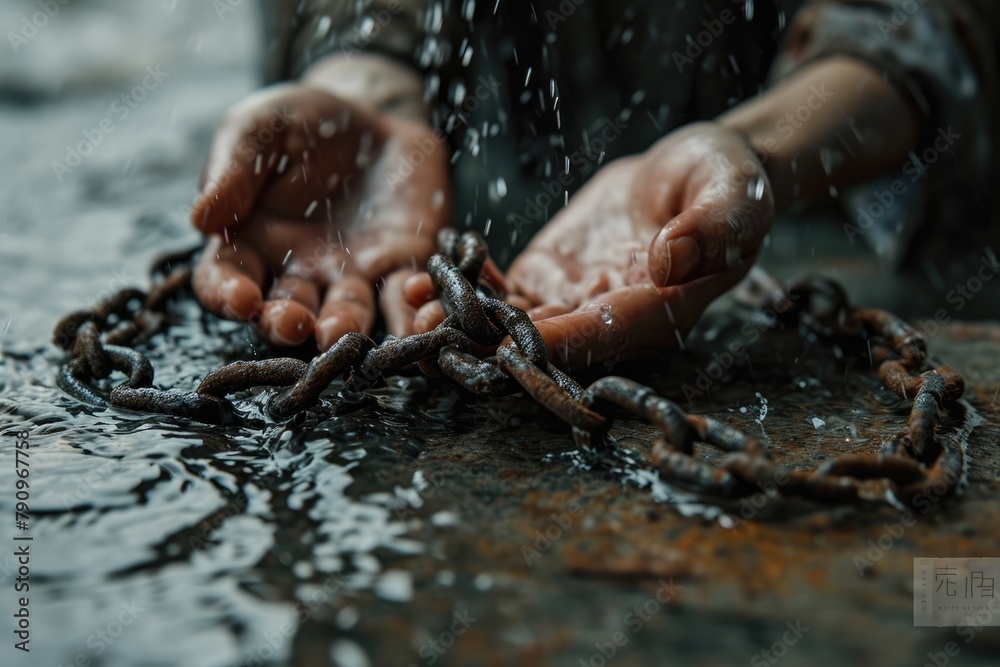 Freedom person broken chains, hands are breaking chain. Freedom concept ...