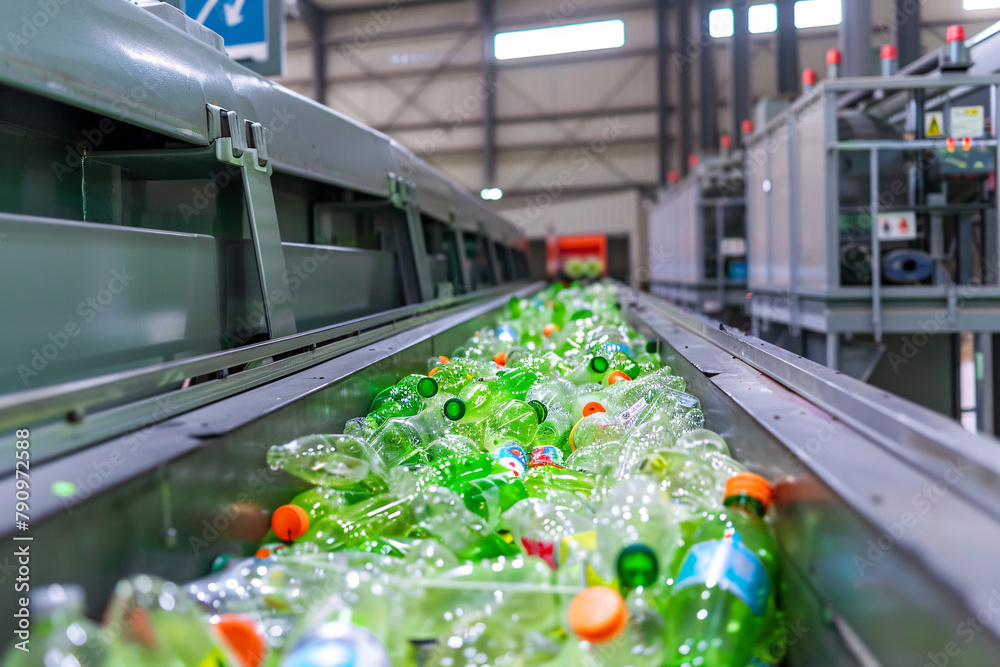 Automatic bottle recycling machine with stack of plastic bottles Stock Photo | Adobe Stock
