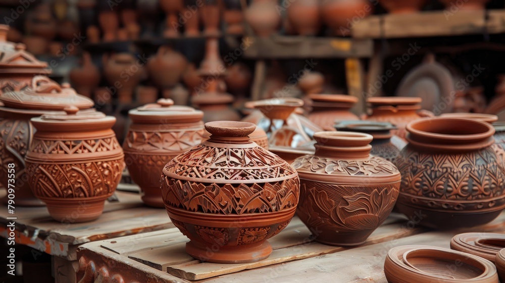 Cooking vessels and stoves crafted from red clay traditional style ...