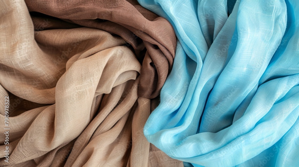Brown and blue draped linen fabric. Woven texture background. Various ...
