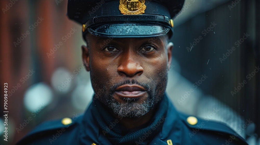 Correctional officer in uniform, patrolling with a background of prison ...