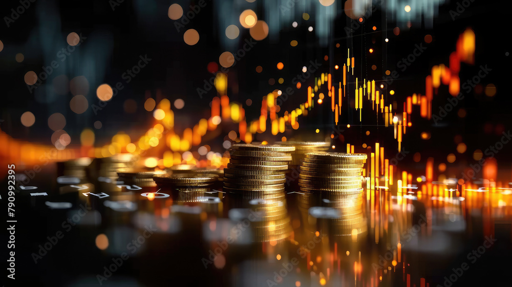 Illustration of wealth accumulation with gold coins raining on a stock ...