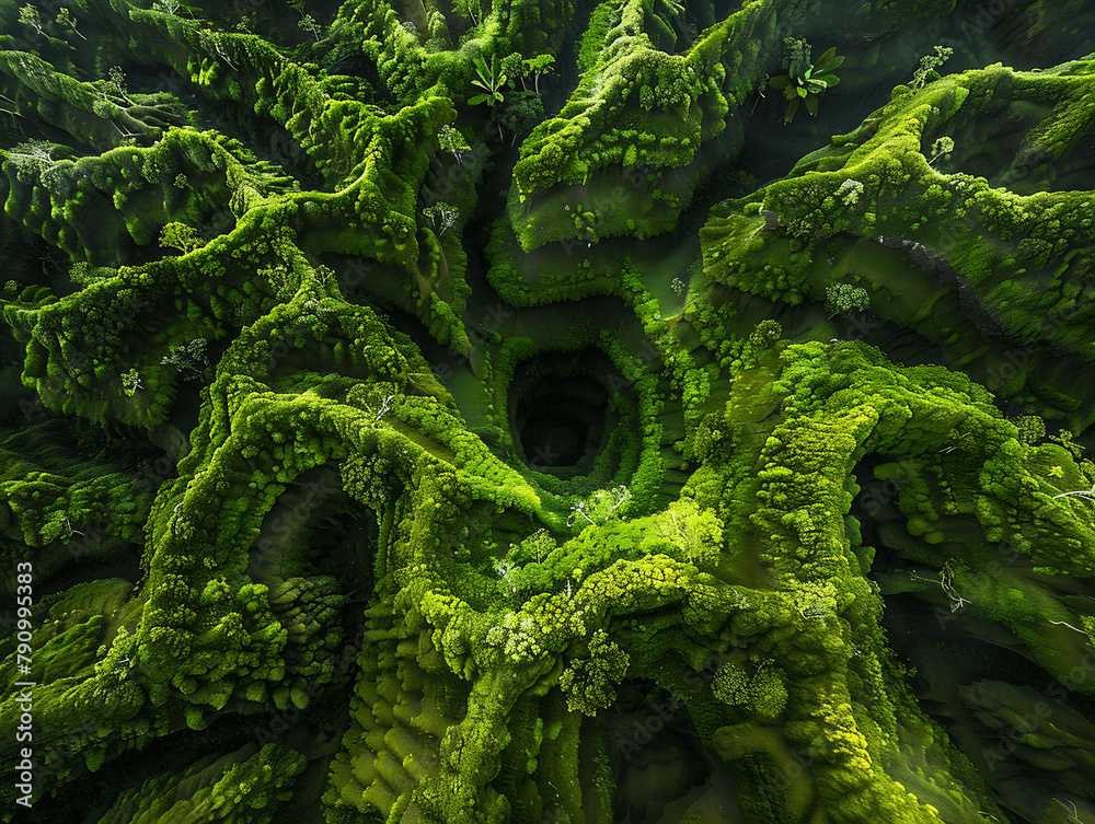 aerieal top view of greens trees in forest, ush green forest with many ...