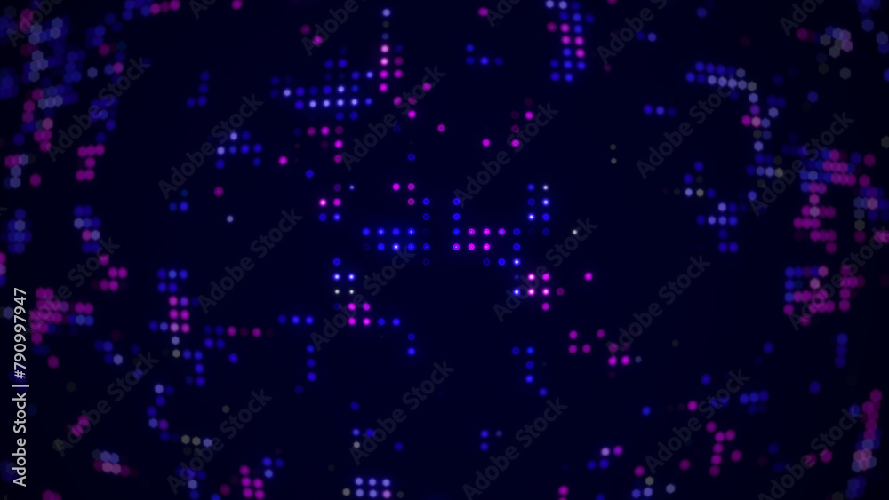 Abstract LED glowing pixel background in violet blue colors. Flickering ...