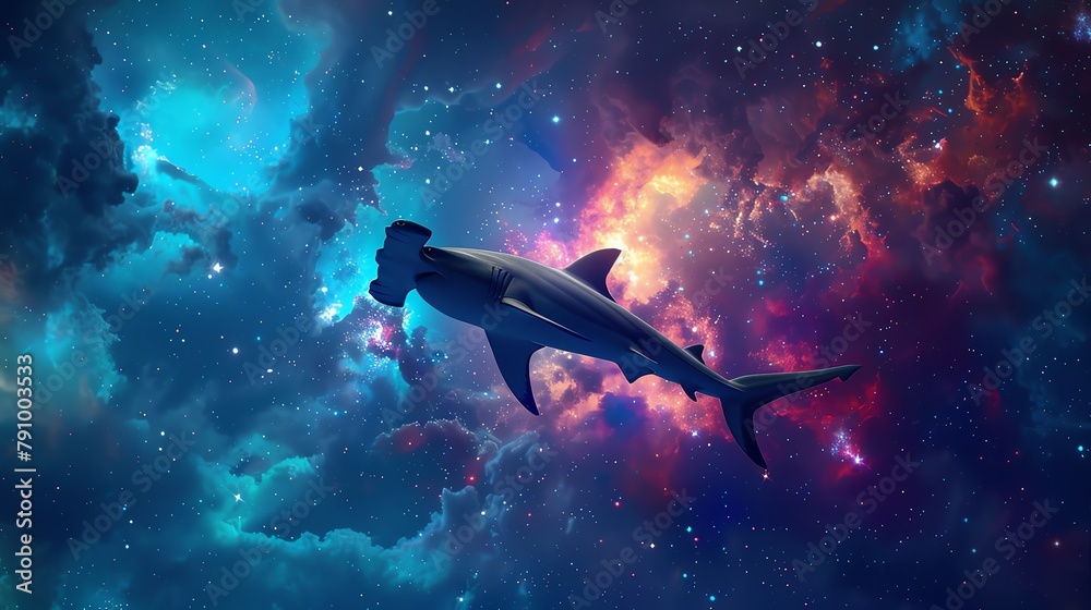 Craft a digital CG 3D rendering of a hammerhead shark swimming ...
