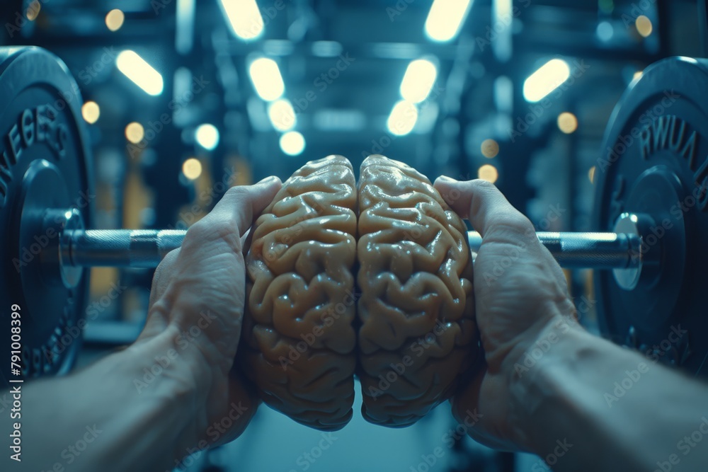 Human brain doing workout heavy work powerlifting power calculations ...