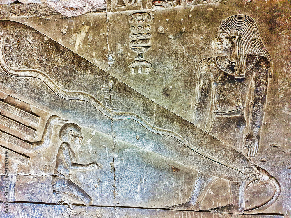 The Dendera lightbulb in the crypt depicting the egyptian creation myth ...