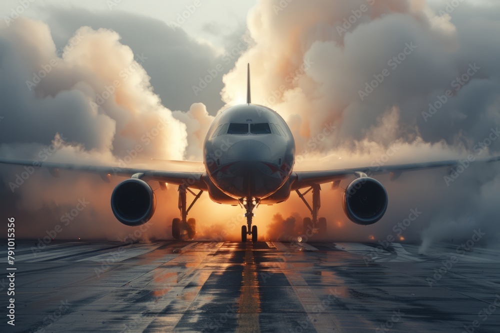 Plane crash airplane on runway catastrophe burning wrecks engine fire ...