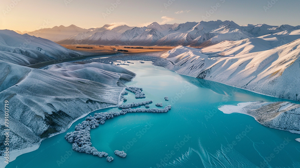 Lake Tekapo, Neuseeland, Drohnenbilder über dem See mit Bergpanorama ...