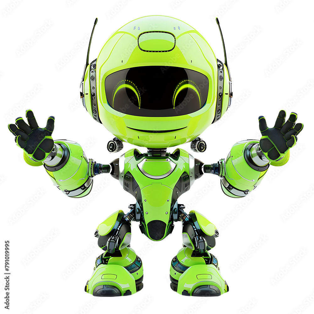 Foto de Cute green Android robot raising hands to greet humans on PNG ...