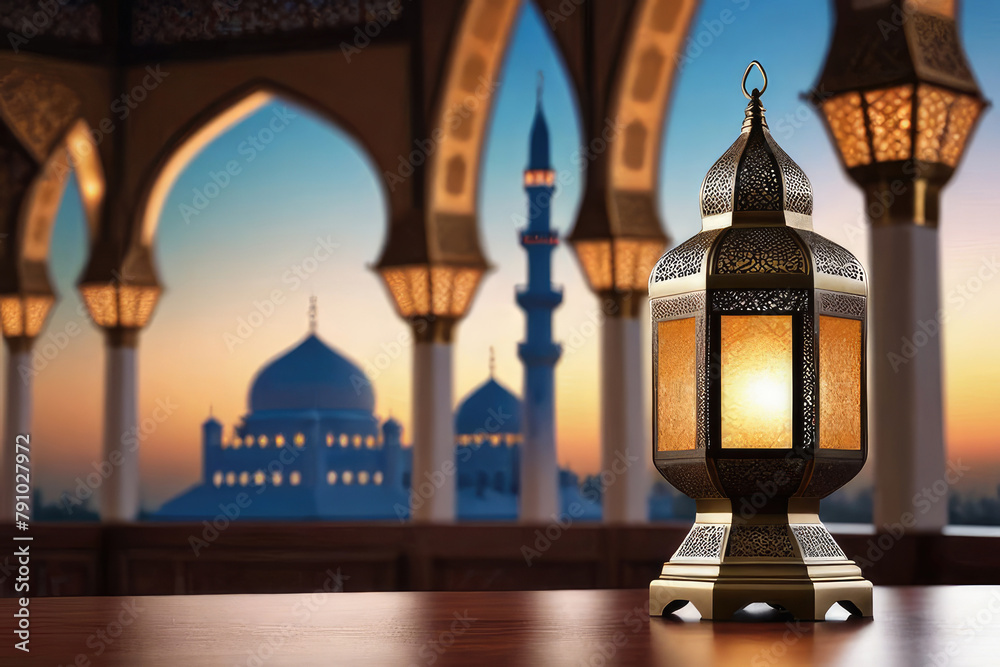 Minimalist Islamic backdrop with vintage arabic lantern in the night ...