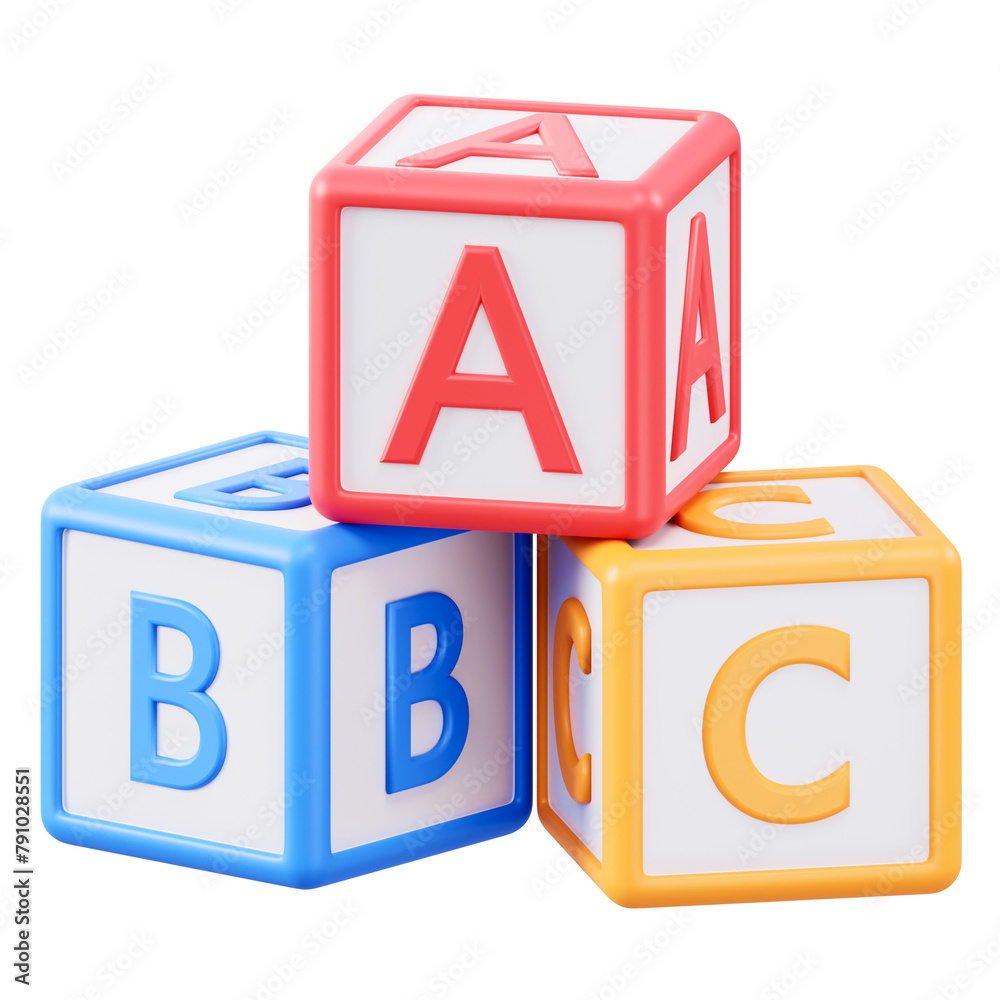 Colorful 3D alphabet blocks A, B, C on transparent background Stock ...