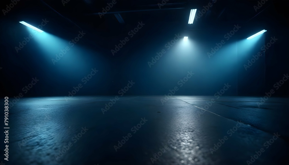 A dark empty street, dark blue background, an empty dark scene, neon ...
