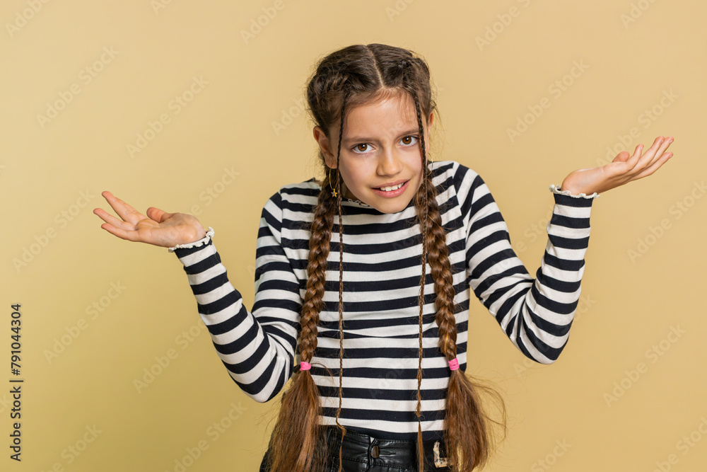 What. Why. Young school girl raising hands in indignant expression ...