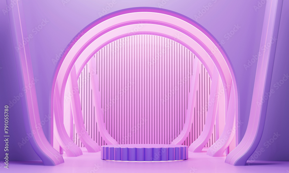 Violet Stage Platform With Neon Light For Product Display 3d Rendering Stock Illustration