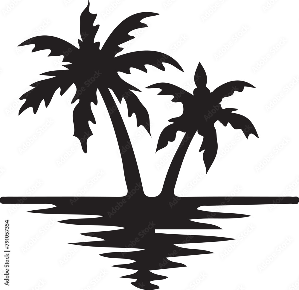 silhouette of tree,palm, tree, beach, vector, tropical, island, sun ...
