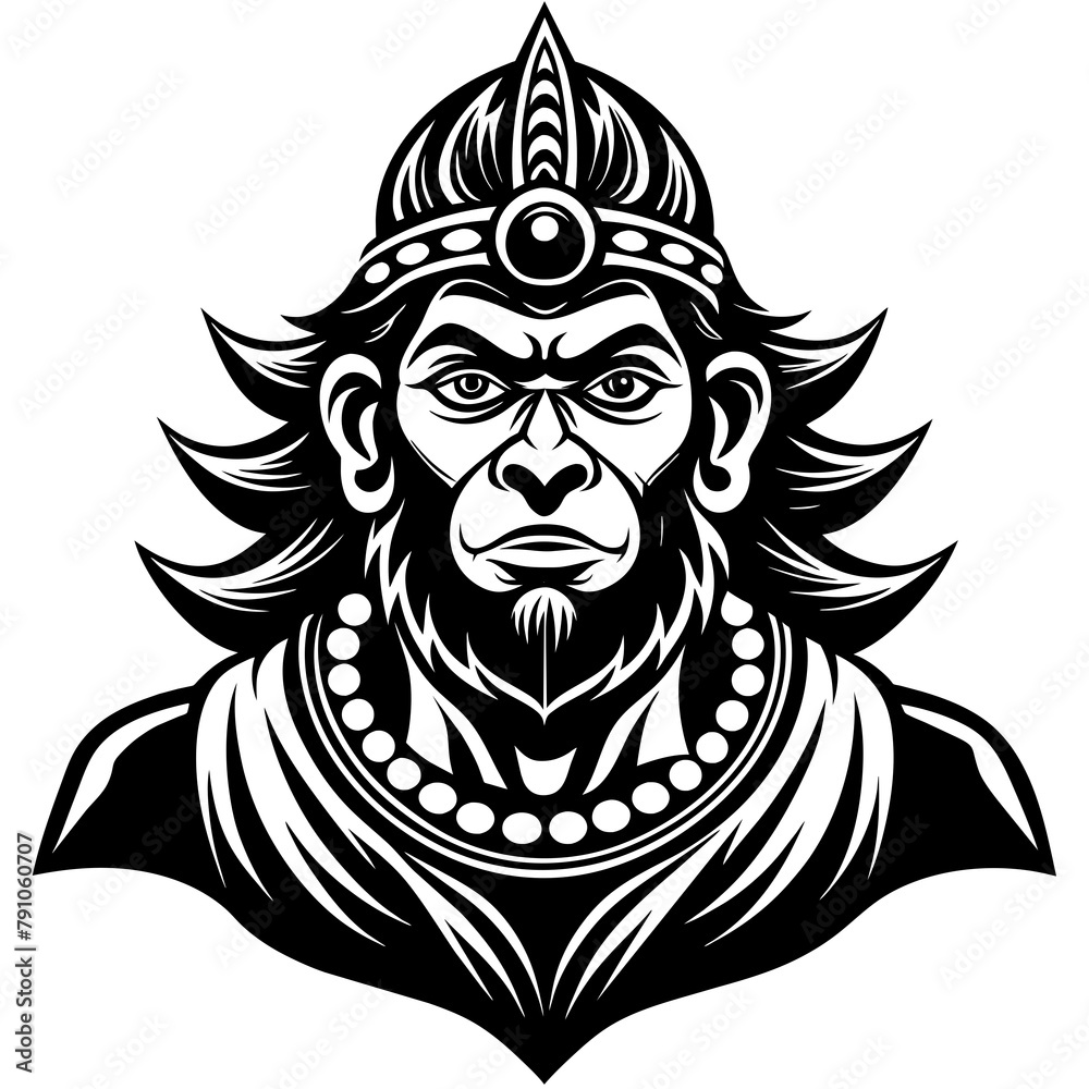 Lord hanuman ji face Indian look vector silhouette on white background ...