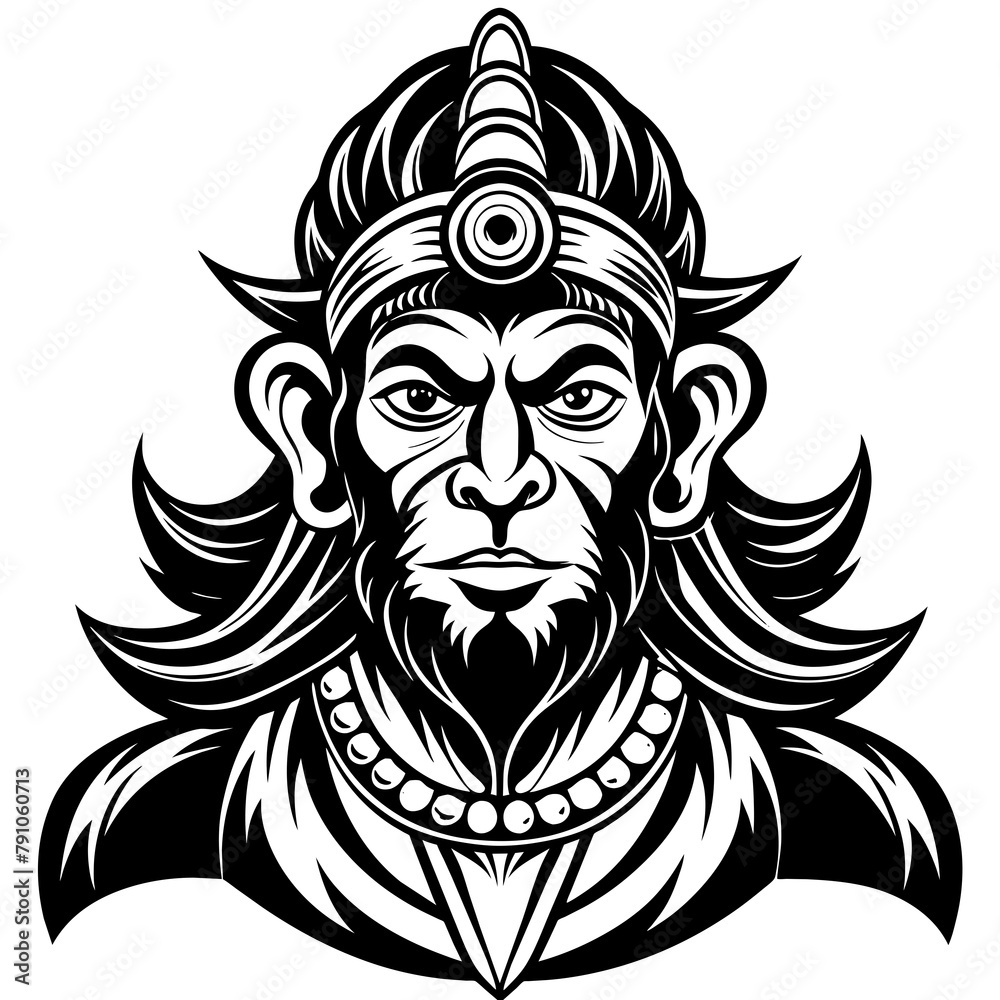 Lord hanuman ji face Indian look vector silhouette on white background ...