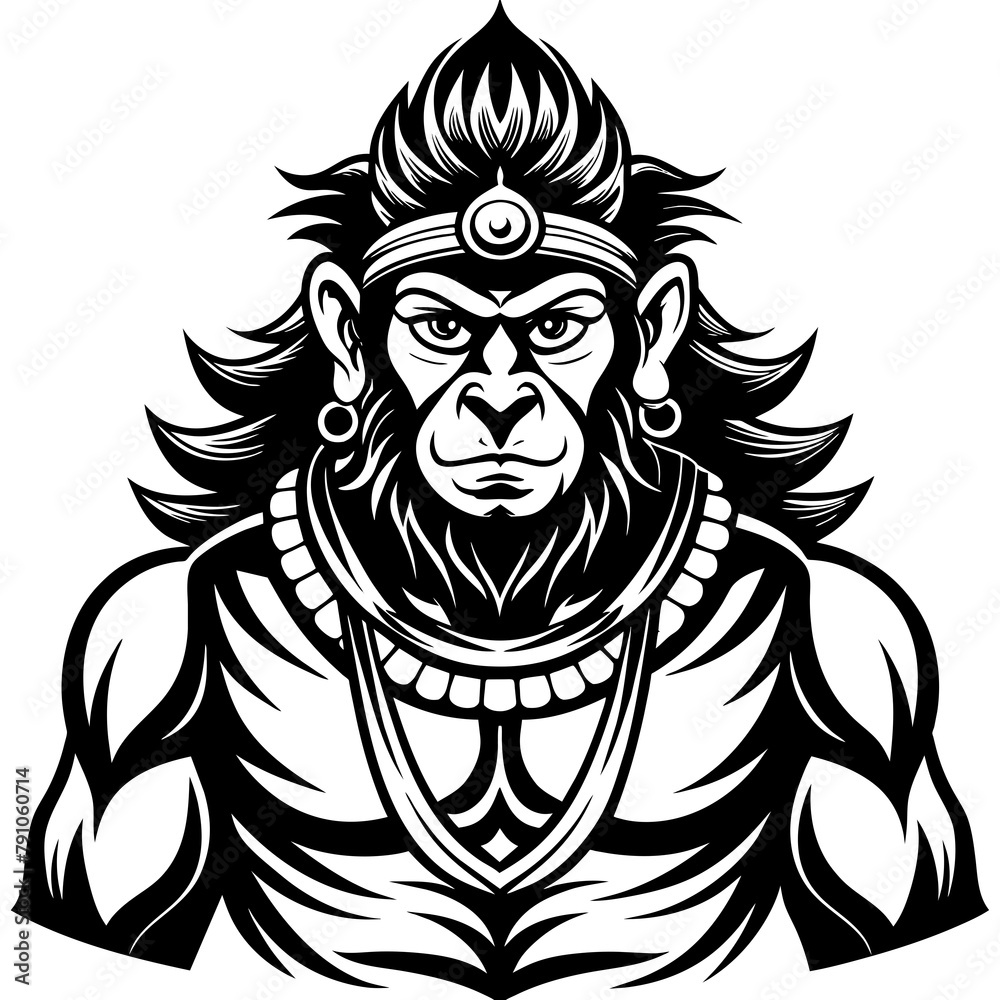 Lord hanuman ji face Indian look vector silhouette on white background ...