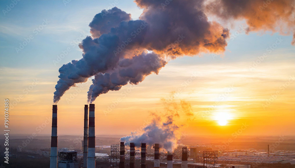 Industrial factory emits smoke from tall stacks, symbolizing pollution ...