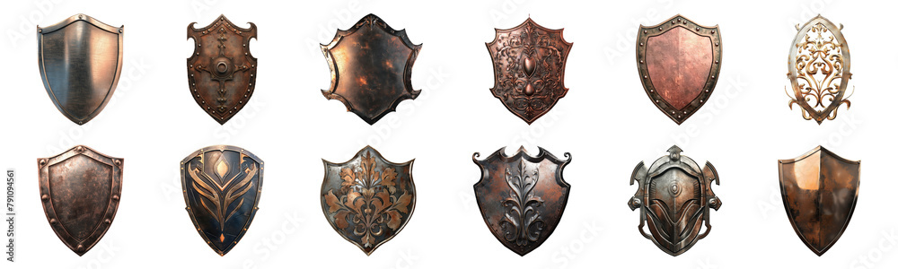 Variety of medieval shields cut out png on transparent background Stock ...